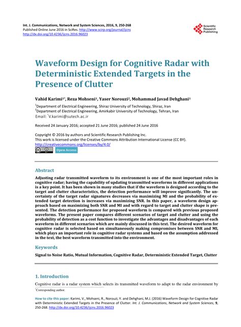 Pdf Waveform Design For Cognitive Radar With Deterministic Extended