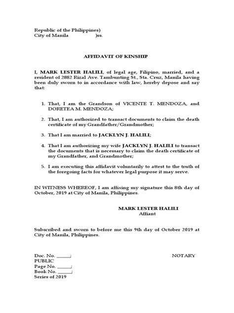 Affidavit Of Kinship Pdf