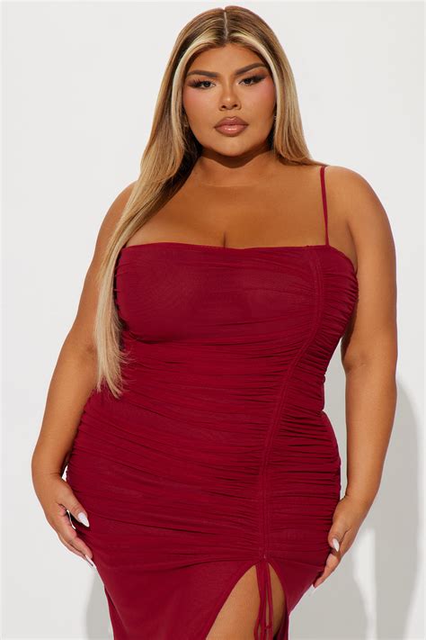 Elle Mesh Midi Dress Burgundy Fashion Nova