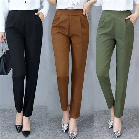 Autumn Women High Waist Pants Office Work Casual Tapered Long Slim