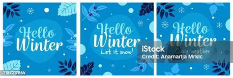 안녕하세요 겨울 인사말 카드 세트입니다 손으로 그린 겨울 꽃 디자인 배너 및 포스터 눈이 내리게 하고 포근한 날씨를 보내세요 12월에 대한 스톡 벡터 아트 및 기타 이미지