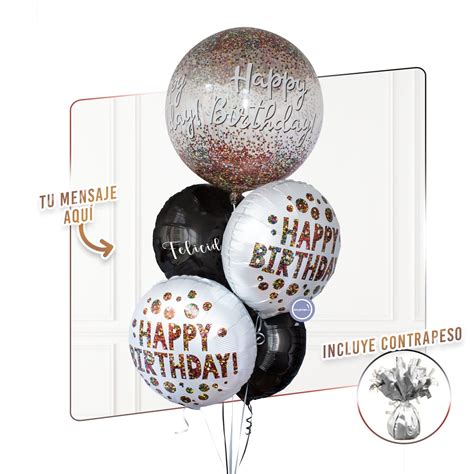 Bunch De Globos Con Helio Happy Birthday Sequins