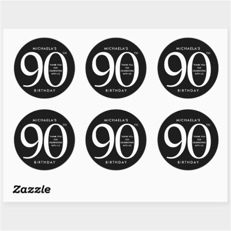 Simple Miodern Black And White 90th Birthday Party Classic Round Sticker