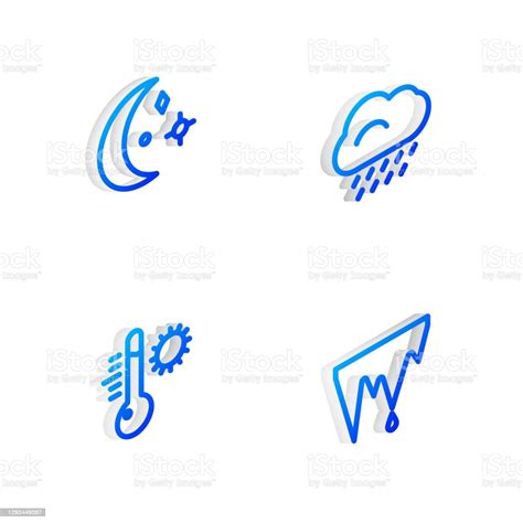 設置等軸線雲與雨月亮和星星氣象溫度計和冰柱圖示向量向量圖形及更多一個物體圖片 一個物體 冬天 冰 Istock