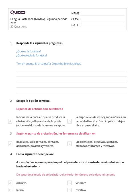 50 Oraciones Completas Hojas De Trabajo Para Grado 7 En Quizizz