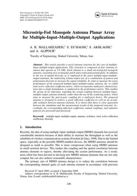 Pdf Microstrip Fed Monopole Antenna Planar Array For Multiple Input