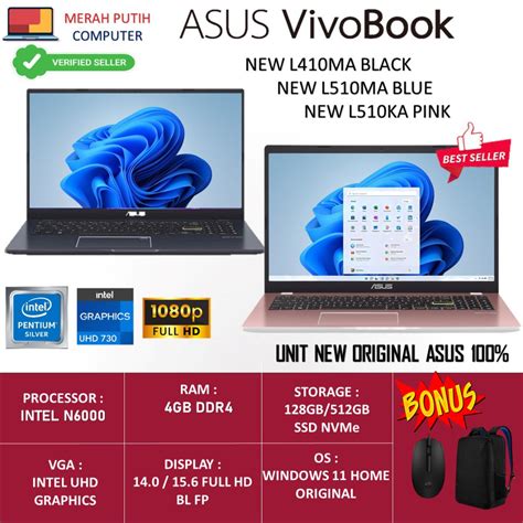 Jual Laptop Asus Vivobook 14 L410ma L510ma L510ka Intel N6000 4gb