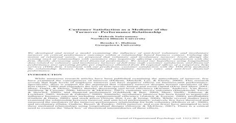 Pdf Customer Satisfaction As A Mediator Of The Turnover