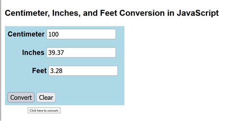 Centimeter Inches And Feet Conversion In Javascript Free Computer