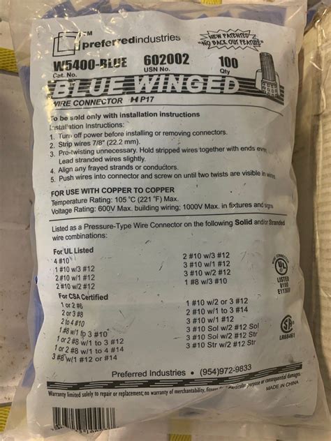 Preferred Industries W5400 602002 Blue Winged Wire Connectors Bag 100
