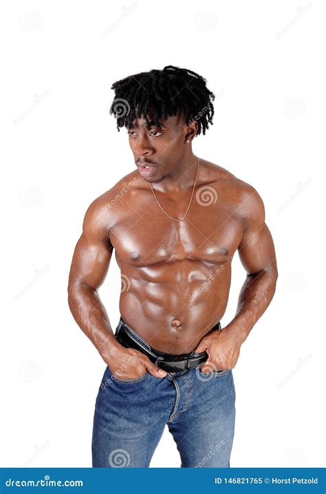 African Young Man Standing Shirtless With His Body Stock Image Image