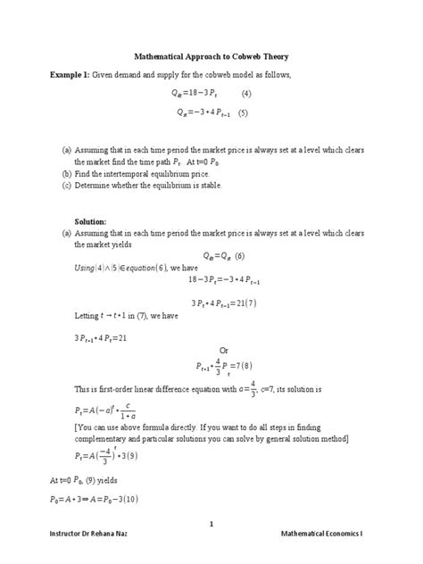 Mathematical Approach To Cobweb Theory Pdf Economic Equilibrium