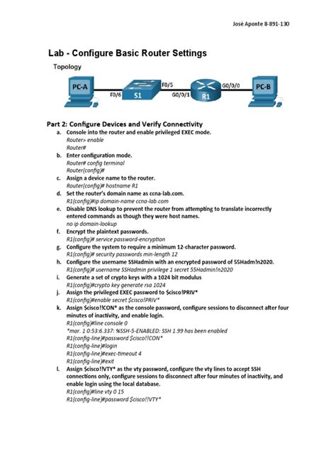 Lab Configure Basic Router Settings Part 2 Configure Devices And