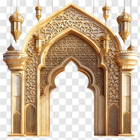라마단을위한 랜턴이있는 우아한 황금 이슬람 아치 웨이 아치 길 등불 황금 Png 일러스트 및 이미지 에 대한 무료 다운로드 Pngtree