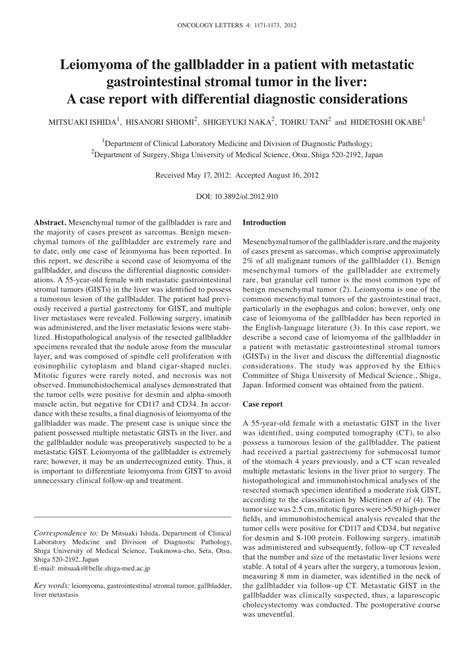 Pdf Leiomyoma Of The Gallbladder In A Patient With Metastatic