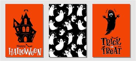 할로윈 손으로 그린 초대 또는 인사말 카드 세트 전통적인 할로윈 기호 유령의 집 유령 박쥐 및 손으로 쓴 글자 전단지