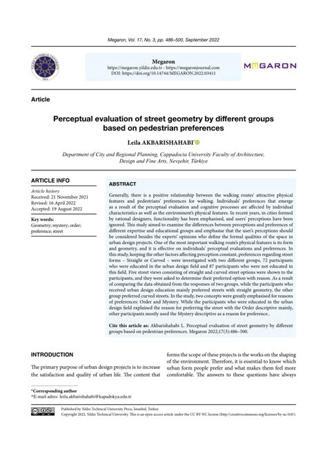 Pdf Perceptual Evaluation Of Street Geometry By Different Groups Based On Pedestrian Preferences