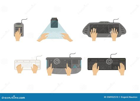 Keyboard With Human Hands Typing And Pressing Computer Buttons Vector