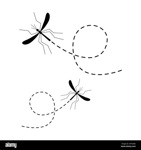 Mosquito Icon Set Mosquitoes Flying On A Dotted Route Vector