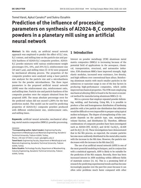 Pdf Prediction Of The Influence Of Processing Parameters On Synthesis