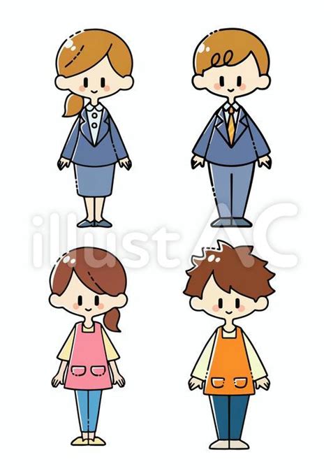 働く男女の立ち絵笑顔イラスト No 22267358／無料イラストフリー素材なら「イラストac」