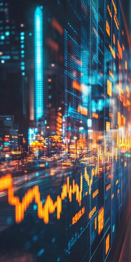 Dynamic Financial Market Display And Stock Data Visualization At Night Stock Illustration