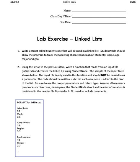 Solved Lab Linked Lists CS B Name Class Day Time Chegg