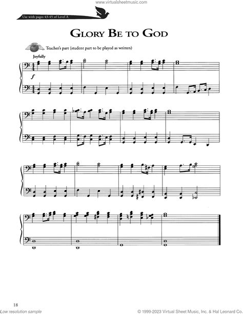 Glory Be To God Sheet Music For Piano Solo Method PDF