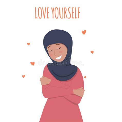 Beautiful Muslim Woman Hugs Herself Self Love Concept Stock Vector