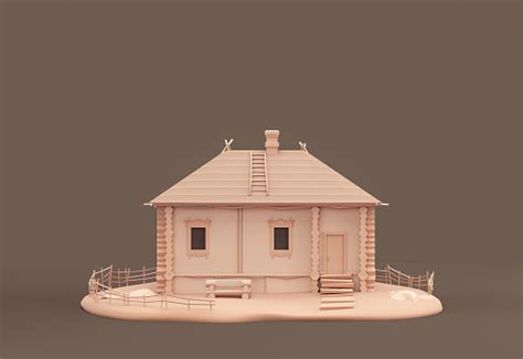 흑백 싱글 빌리지 하우스 미니어처 하우스 모델 플랫 및 솔리드 브라운 컬러 부동산 부동산 3d 렌더링 3차원 형태에 대한 스톡