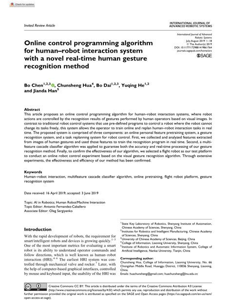 Pdf Online Control Programming Algorithm For Human Robot Interaction System With A Novel Real