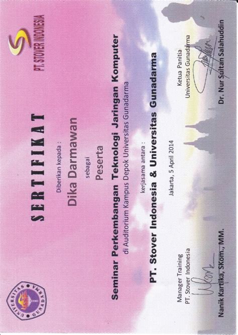 Dika Darmawan Scan Sertifikat