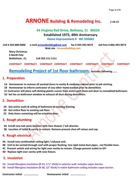Bathroom Renovation Contract Template 13 Examples Format Pdf