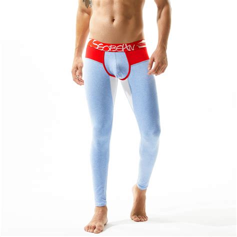 Mens Cotton Bulge Pouch Thermal Long Johns Bottom Underwear Tights