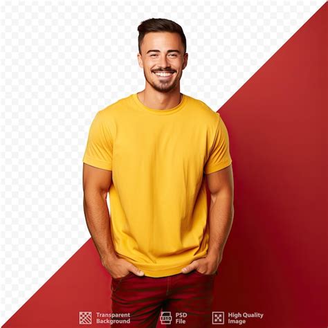 Premium Psd A Man In A Yellow Shirt Stands With His Hands On His Hips