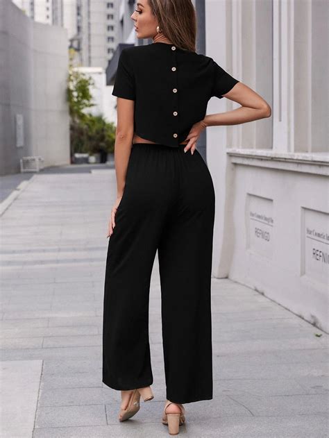 Buttoned Back Waist Solid Jumpsuit Comfy Jumpsuits