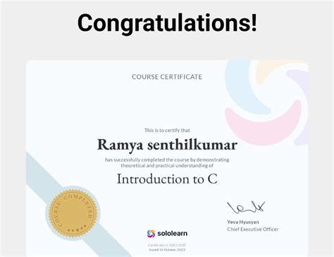 Ramya Senthilkumar On Linkedin I Recently Completed A Fundamental Course In Introduction To C