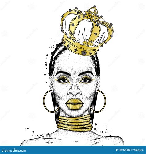 Beautiful African Girl In The Crown Black Woman Vector Illustration Fashion And Style