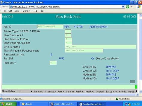 Finacle Menu Command To Print Pass Book Finacle Commands Finacle