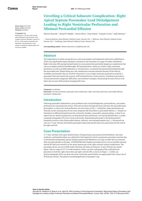 Pdf Unveiling A Critical Subacute Complication Right Apical Septum