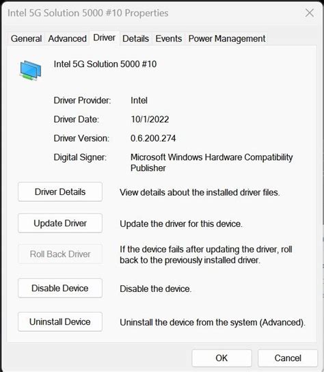 Re Intel 5g Solution 5000 Cellular Network Adapter Dose Not Enable In