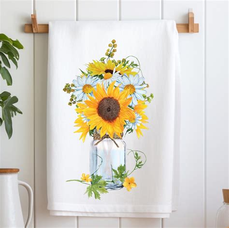 Sunflower Tea Towel Sunflower Kitchen Towel Sunflower Dish Towel