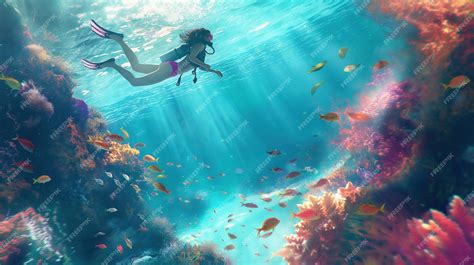 Premium Photo Exploring Beneath The Waves Female Scuba Diver Admiring