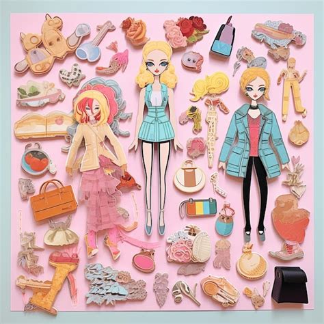 Premium Photo There Are Many Different Types Of Paper Dolls On A Pink