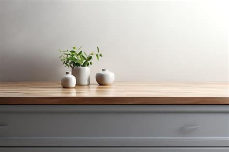 Premium Photo Wooden Table With Vases And Plants D Rendering Mock Up