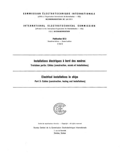 IEC 92 3 1965 Electrical Installations In Ships Part 3 Cables Construction Testing And