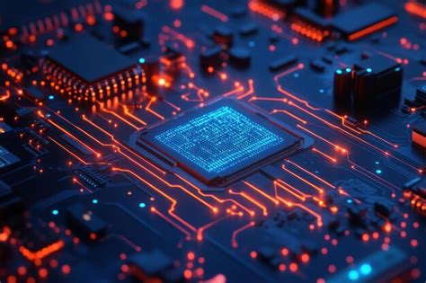 Circuit Board With Glowing Processor Premium Ai Generated Image