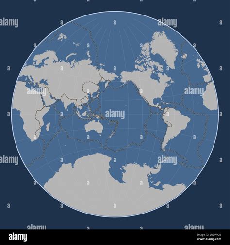 Tectonic Plate Boundaries On The World Solid Contour Map In The