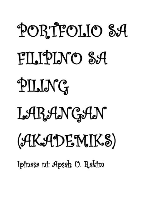 Portfolio Sa Filipino Sa Piling Larangan Pdf