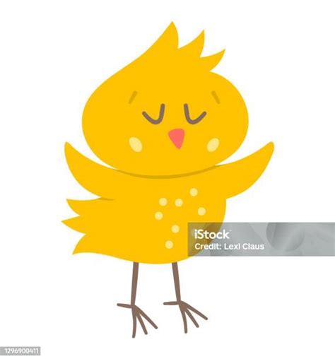 벡터 재미 병아리 아이콘 봄 부활절 또는 농장 작은 새 그림 흰색 배경에 고립 된 눈을 가진 귀여운 노란 닭 가공의 인물에 대한